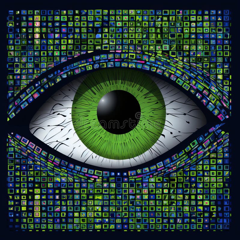 An Illustration of a Green Eye Surrounded by Squares Stock Illustration ...