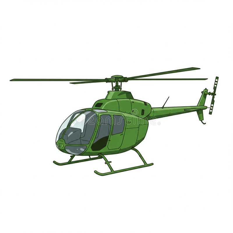 Illustration of a Green Helicopter, Featuring a Sleek, Aerodynamic ...