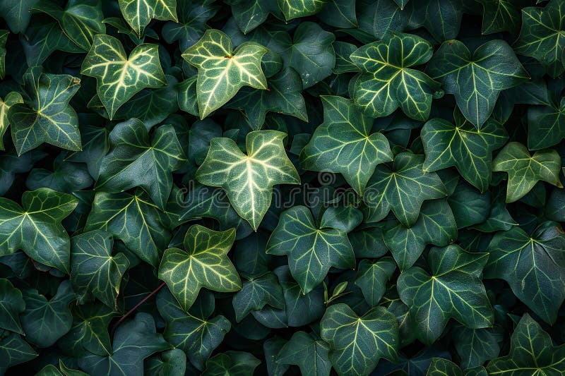 Illustration of Green Ivy Background, Top View, Dark Green Leaves, Full ...