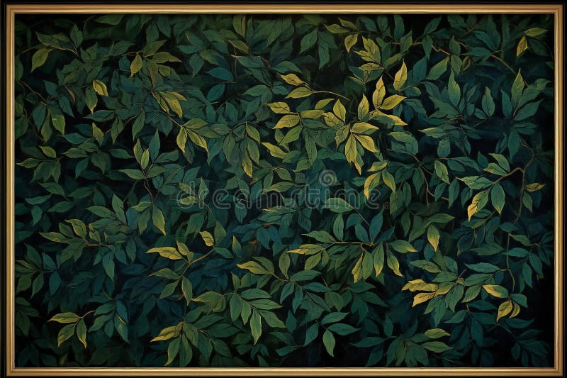 Green Leaves with Gold Frame on Dark Background, Vector Illustration ...