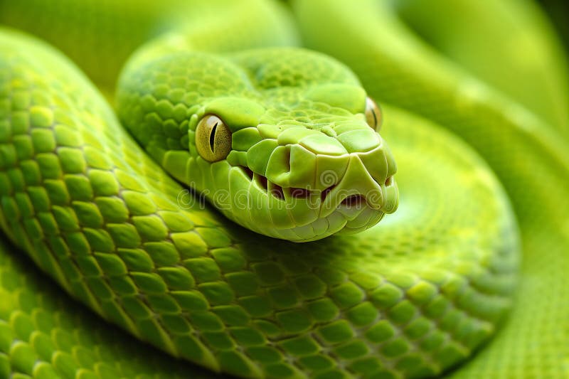 Green Pit Viper, Close-up of a Green Pit Viper Stock Illustration ...