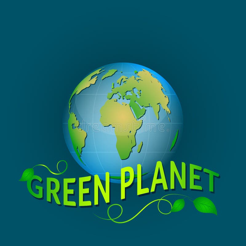 Illustration Green Planet on a Blue Background with Leaves. Stock ...