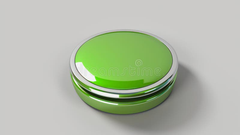 Illustration of a Green Round Button with a Silver Frame on White ...