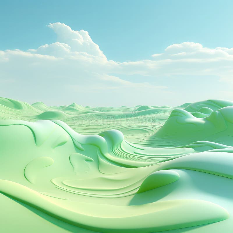 Illustration of Green Sand Desert with Blue Sky and Clouds, Generative ...