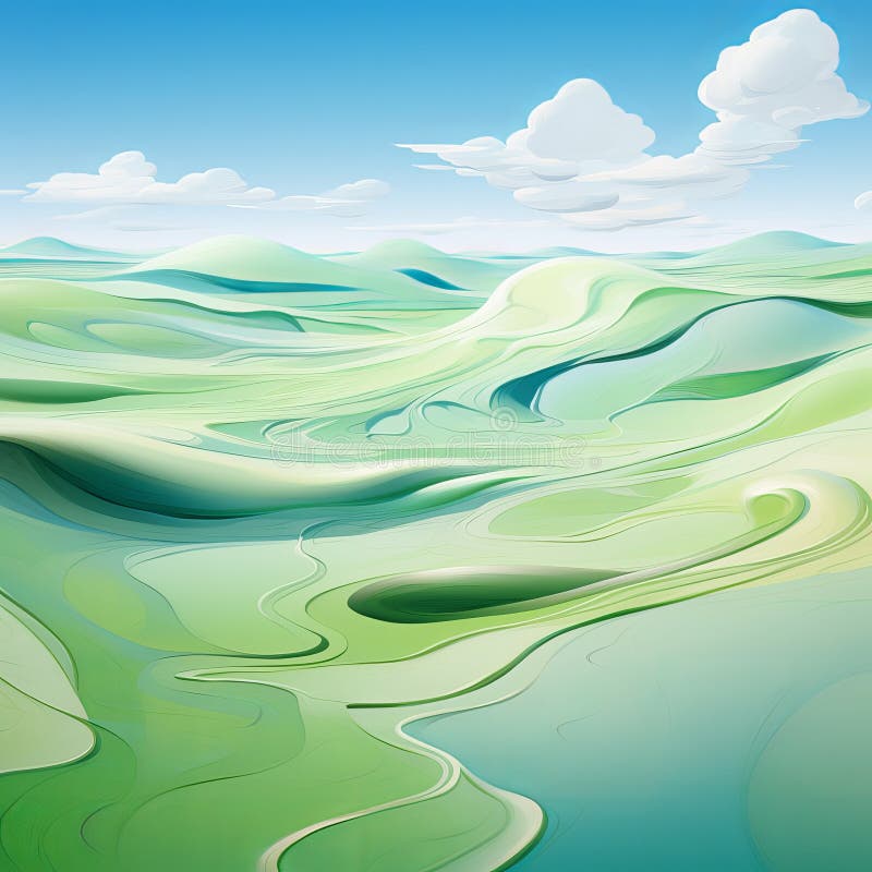 Illustration of Green Sand Desert with Blue Sky and Clouds, Generative ...