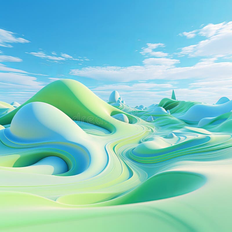 Illustration of Green Sand Desert with Blue Sky and Clouds, Generative ...