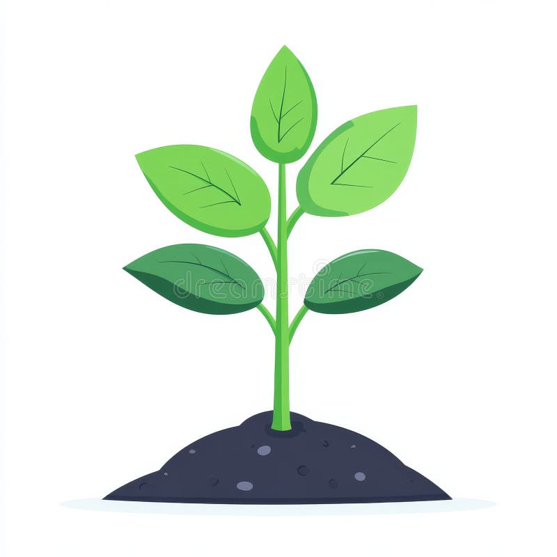 Illustration of a Green Sapling Emerging from the Soil - a Simple Plant ...