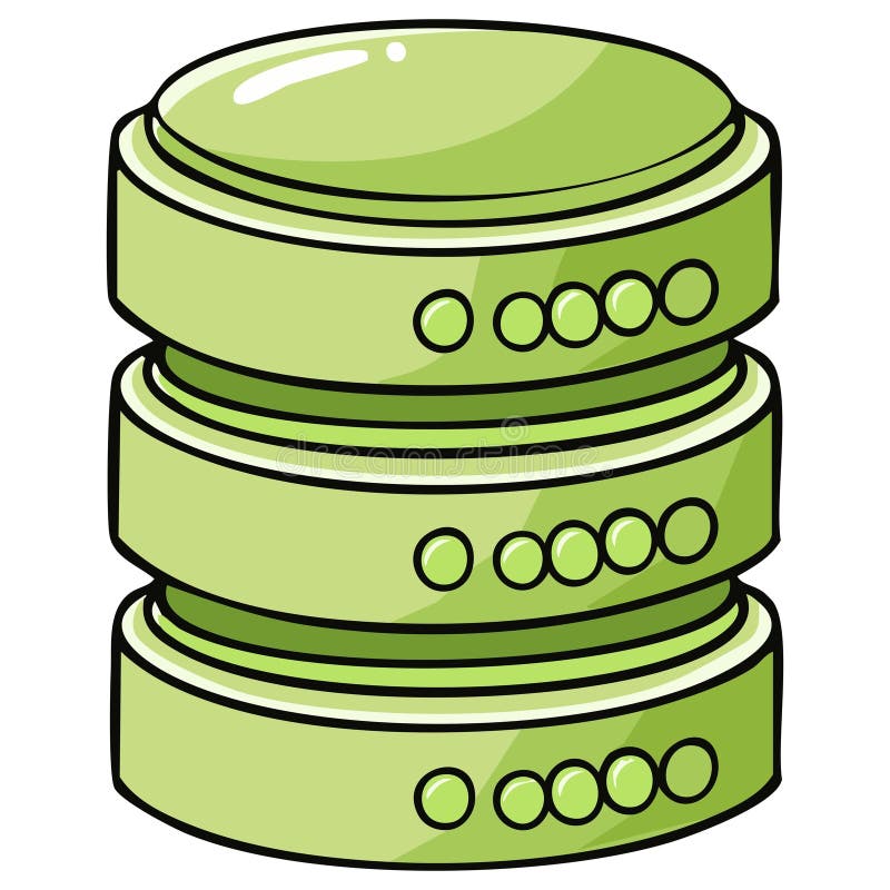 Illustration of a Green Server Cartoon, Data Storage Concept, Network, Cloud, Digital ...