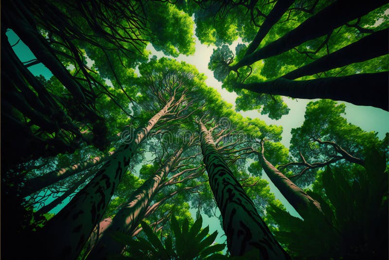 The Green Tops of Trees, Digital Illustration Painting Artwork Stock ...