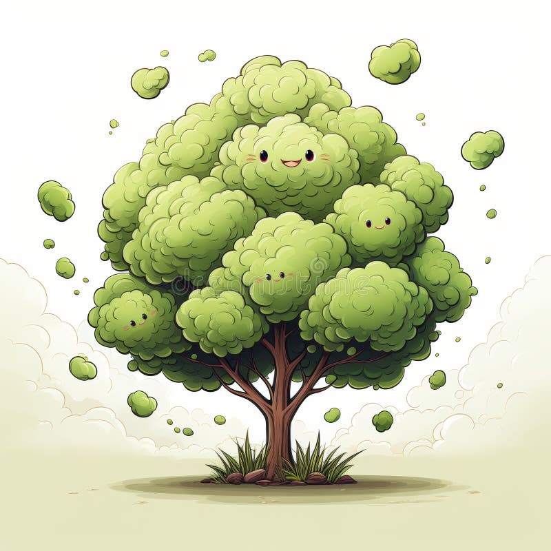 Illustration of a Green Tree in a Cartoon Style on a White Background ...