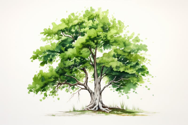 Illustration of a Green Tree Isolated on White. Generative AI Stock ...