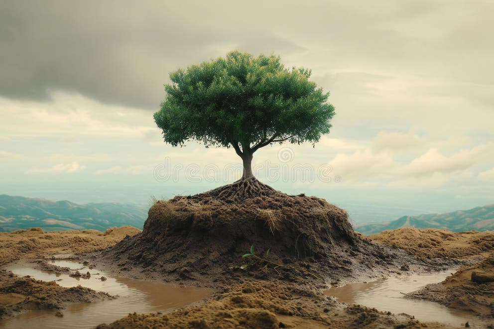 Green Tree in a Mud Puddle, Stock Illustration - Illustration of ...
