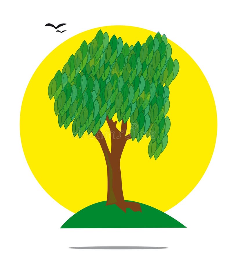 Illustration of a Green Tree with Sun Stock Illustration - Illustration ...