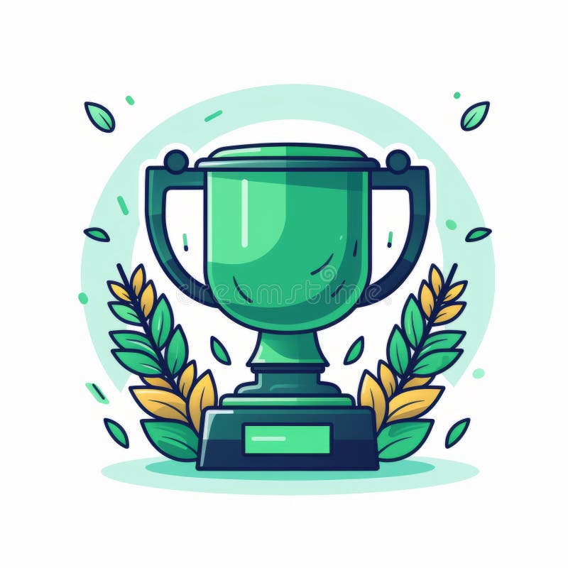 An Illustration of a Green Trophy Cup with Leaves Around it Stock ...
