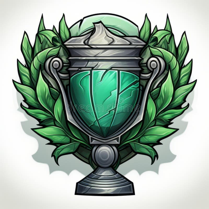 An Illustration of a Green Trophy with Leaves Around it Stock ...