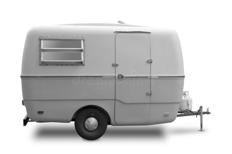 Illustration of a Grey Mini RV Trailer Under the Lights Against a White ...