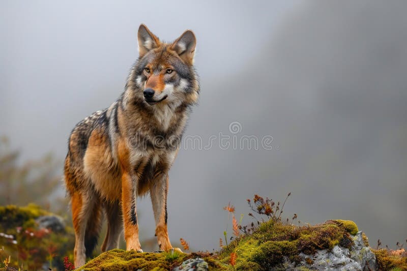 Grey Wolf (Canis Lupus) Standing in the Fog Stock Illustration ...