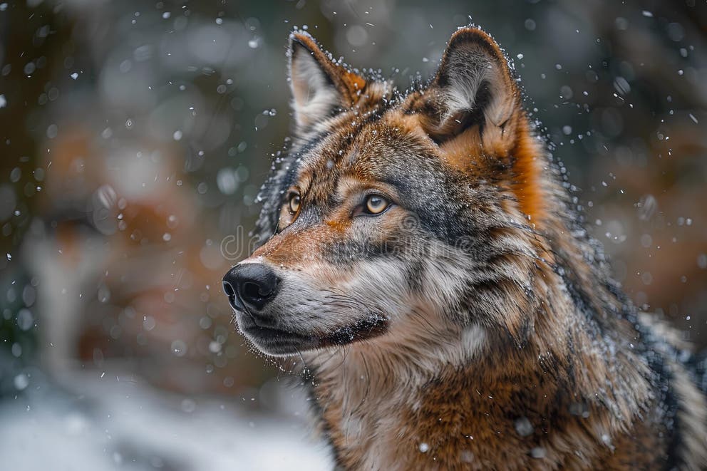 A Grey Wolf is Looking Out into the Snow, High Quality, High Resolution ...