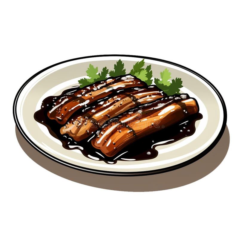 Illustration of a Grilled Eel Dish with a White Background Stock ...