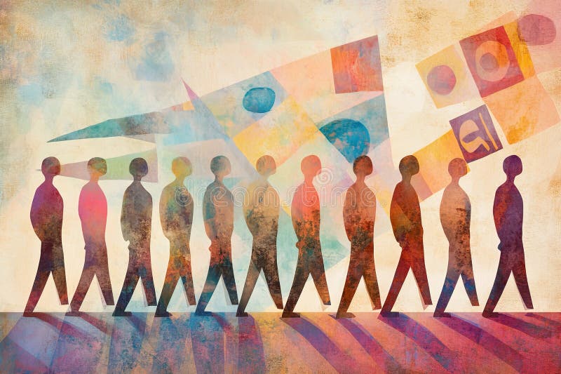 Illustration of a Group of Abstract Human Figures Marching Forward ...