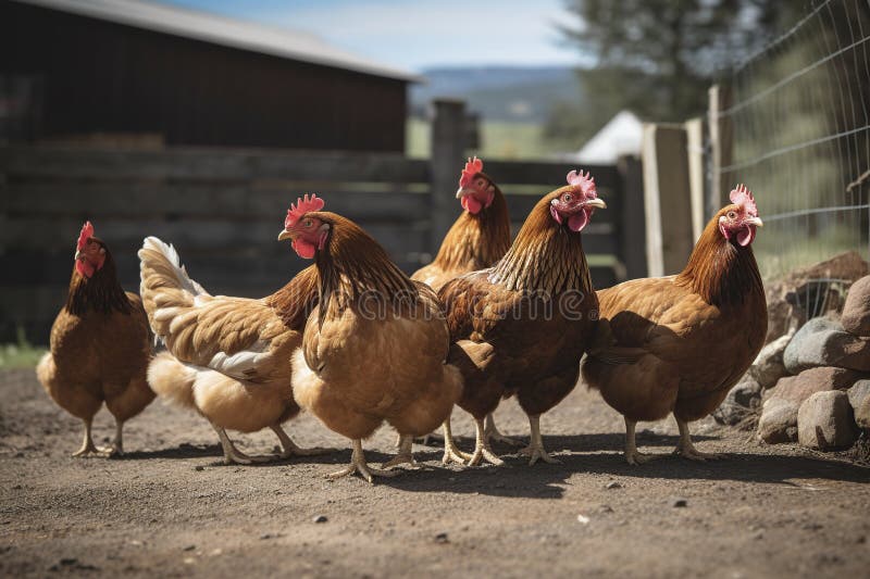 Illustration, Group of Chickens on a Farm, Ai Generative Stock ...