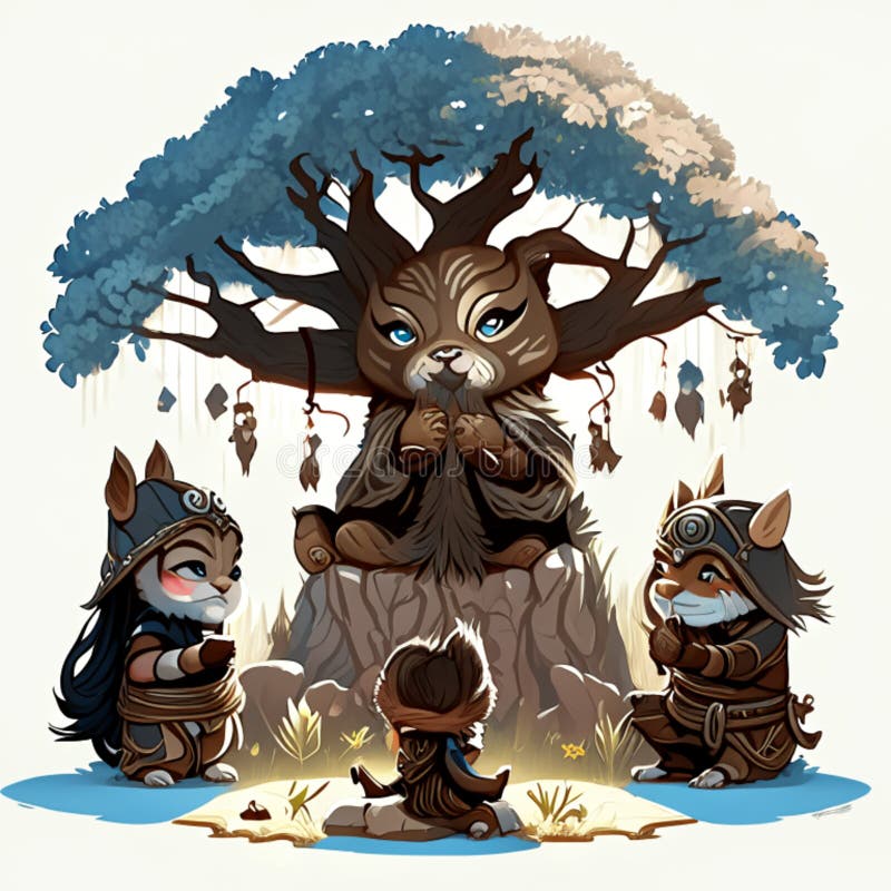 Illustration of a Group of Gnomes Under a Tree in the Forest Generative ...