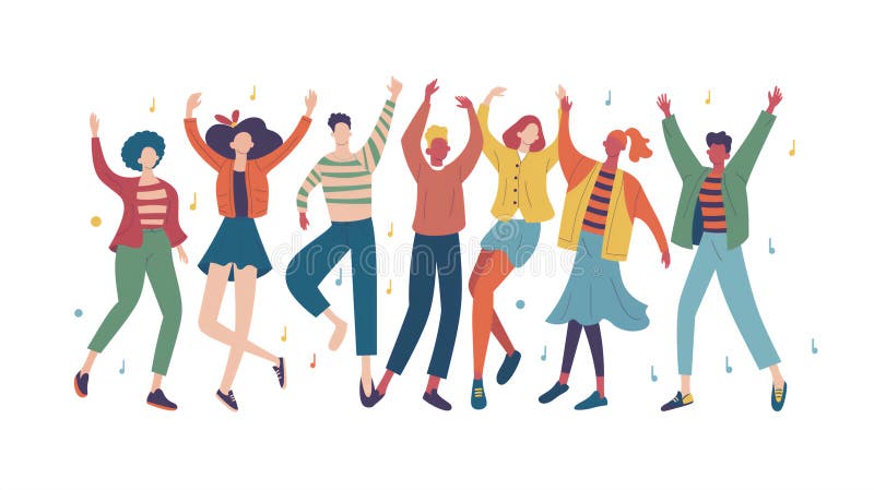 Illustration of a Group of Joyful People Dancing Together with Musical ...
