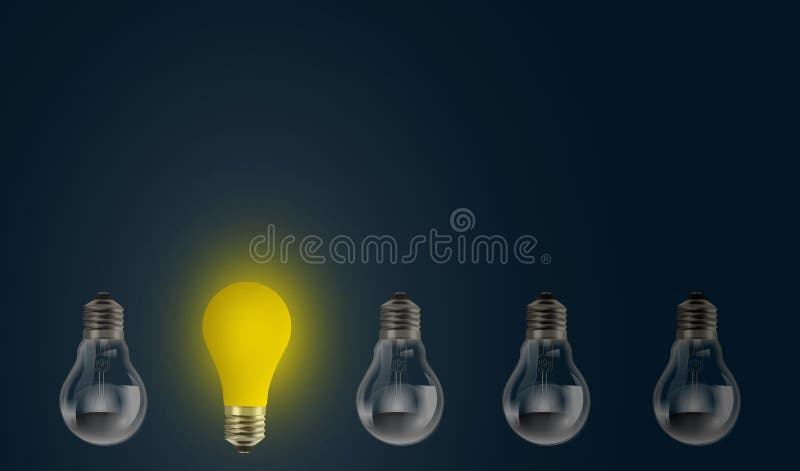 Illustration of Group Light Bulb with One Different Glowing Light Bulb ...