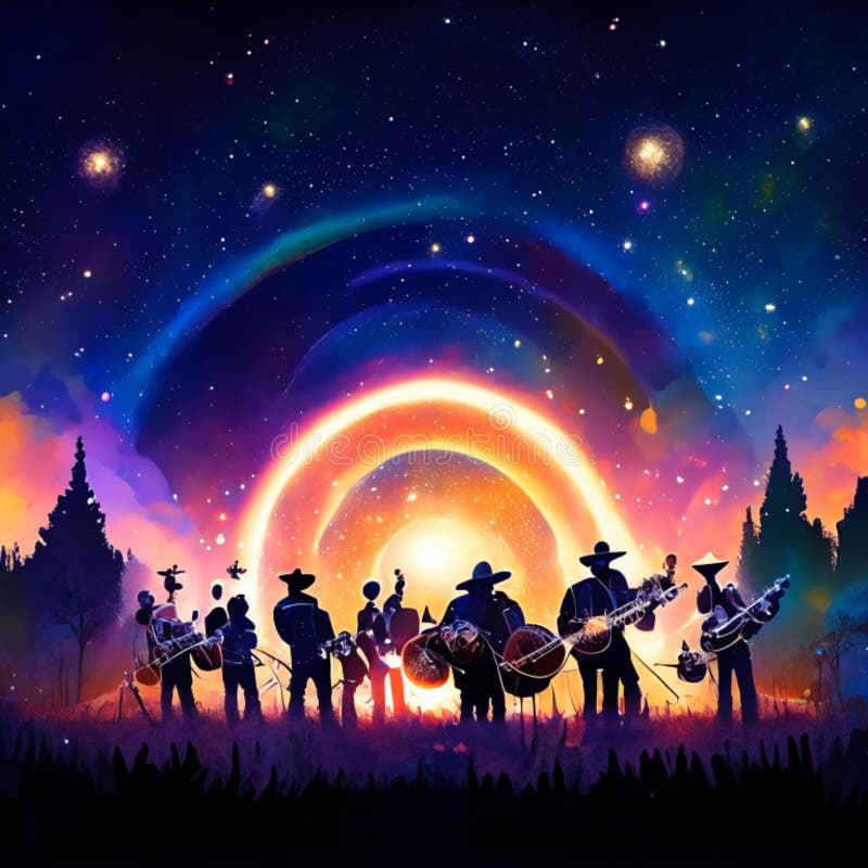 Illustration of a Group of Musicians Playing Musical Instruments on the ...