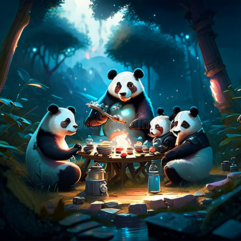 Illustration of a Group of Panda Playing Board Games in the Forest AI ...