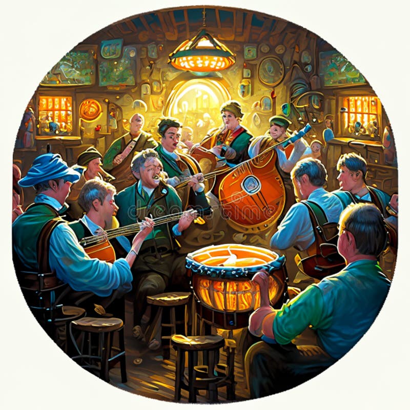 Illustration of a Group of People Playing Music in a Pub. Generative AI ...