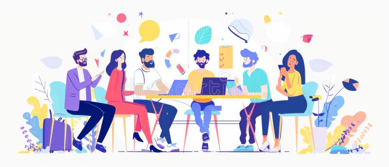 Illustration of a Group of People Sitting Around a Table. Concept of ...