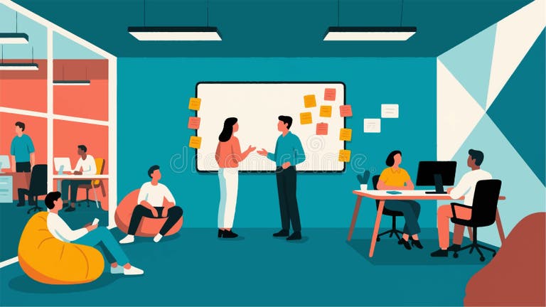 Illustration of a Group of People Working in a Relaxed Office ...