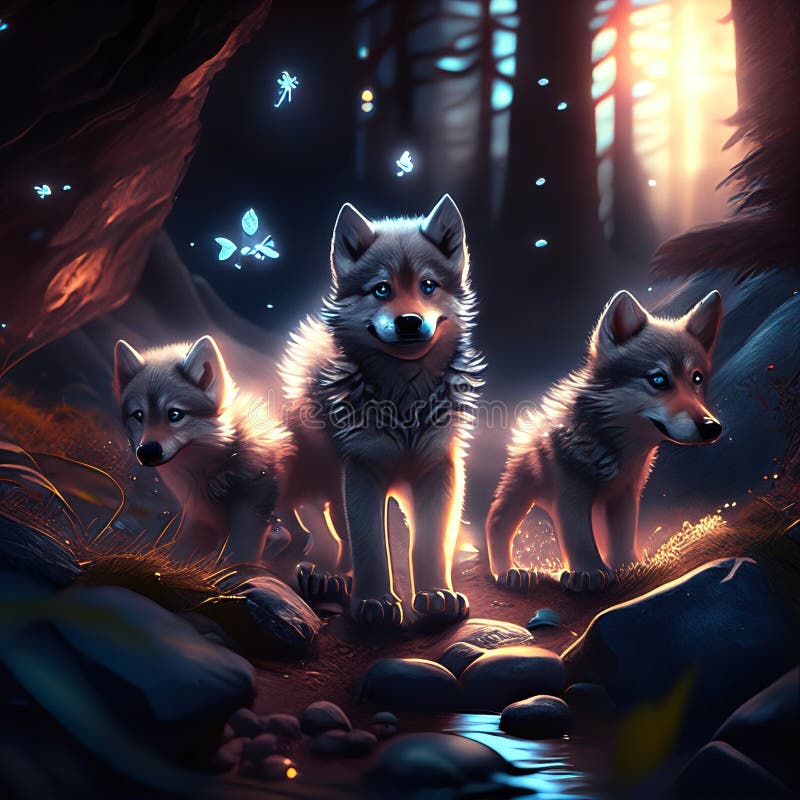 Digital Illustration of a Wolf in a Dark Forest with a Fire AI ...
