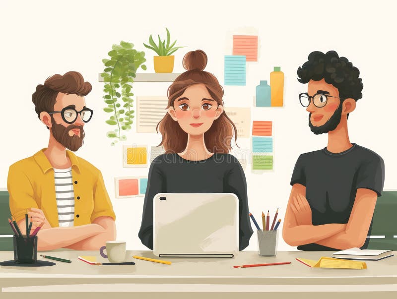 Illustration of a Group of Young People Working at the Office ...