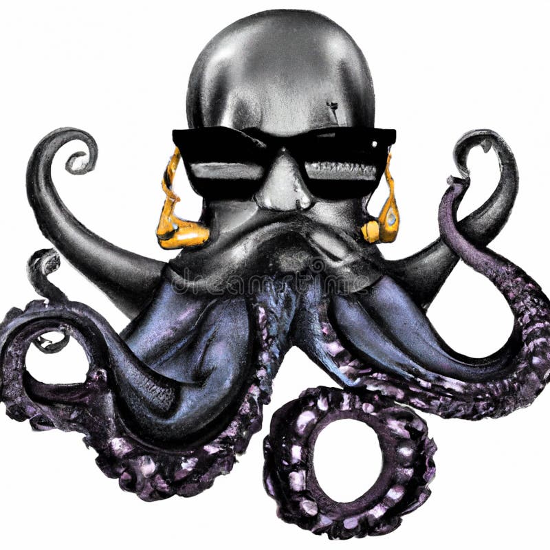 Illustration with a Grumpy Looking Black Octopus Wearing Sunglasses ...