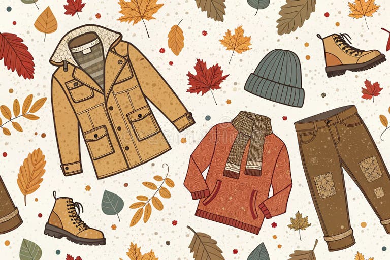 Grunge Style Pattern of Autumn Clothes Stock Illustration ...