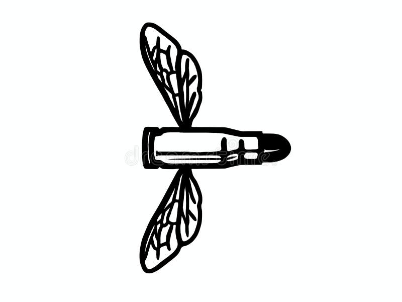 Illustration of a Gun Bullet with Mosquito Wings. Stock Illustration ...