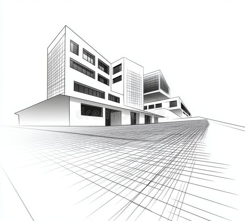 Illustration H Shaped Building Architecture 3d Perspective View Stock ...