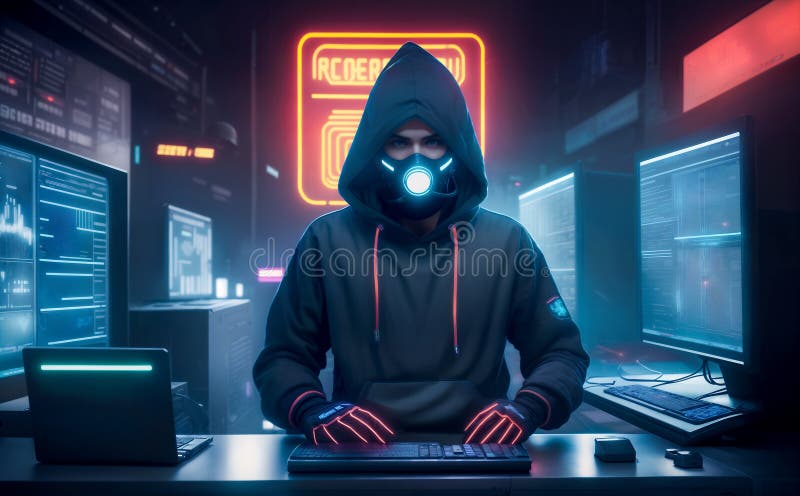 Illustration of a Hacker in Cyberspace Stock Image - Image of internet ...