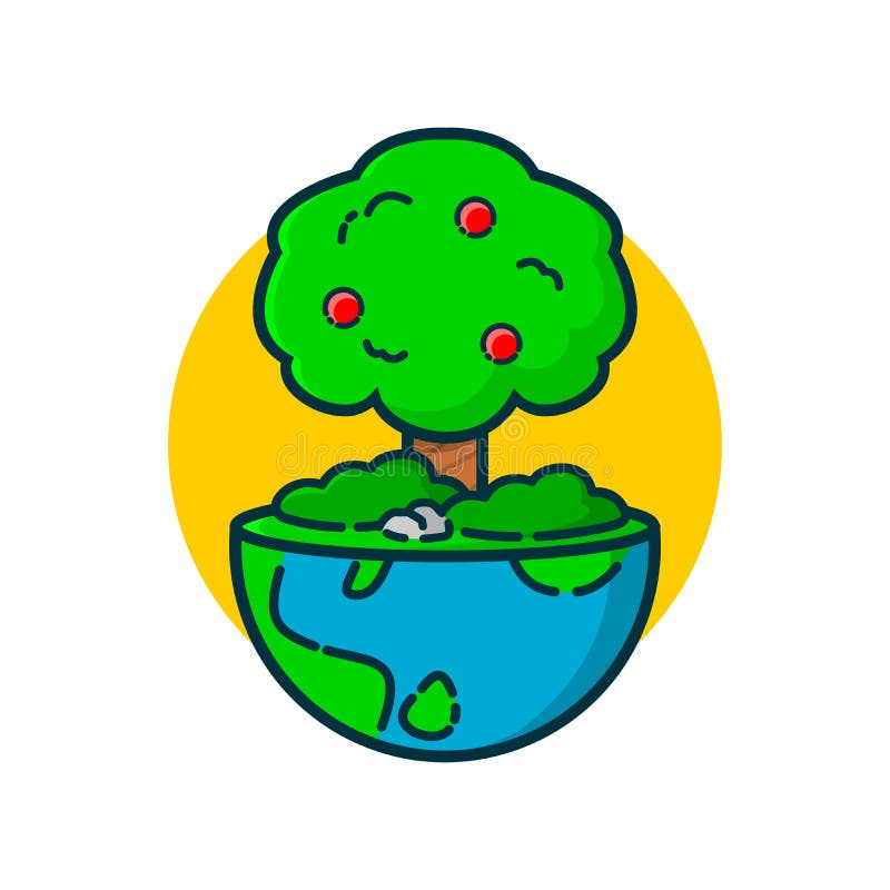Illustration of a Half Earth with a Tree on the Top. Earth Day Vector ...