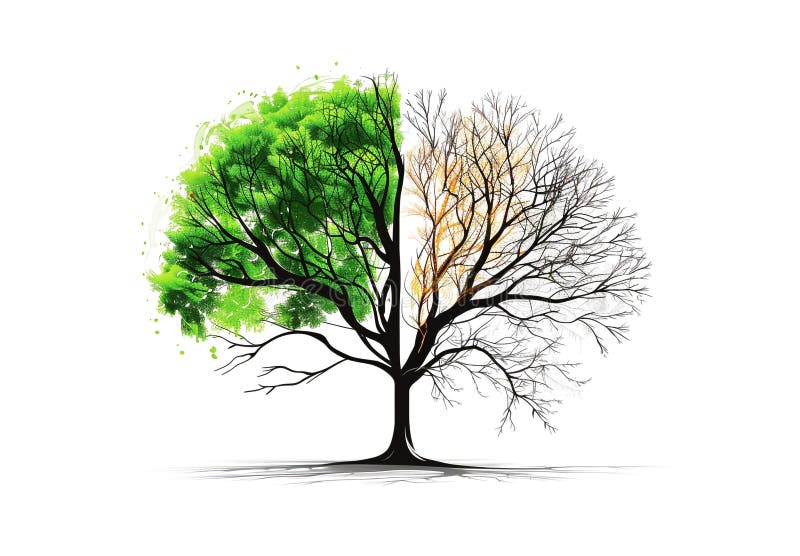 Illustration with Half of the Tree Alive and Green and the Other Half ...