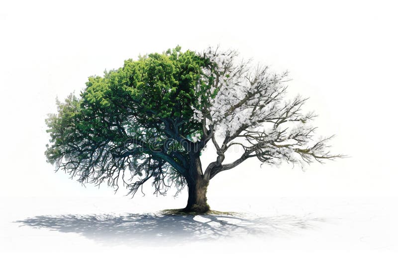 Illustration with Half of the Tree Alive and Green and the Other Half ...