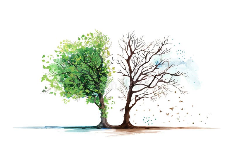 Illustration with Half of the Tree Alive and Green and the Other Half ...