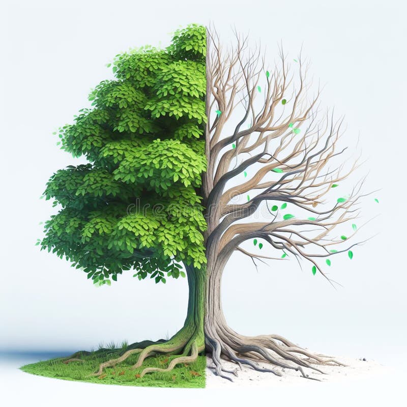 Illustration with Half of the Tree Dry and the Other Half Lush ...