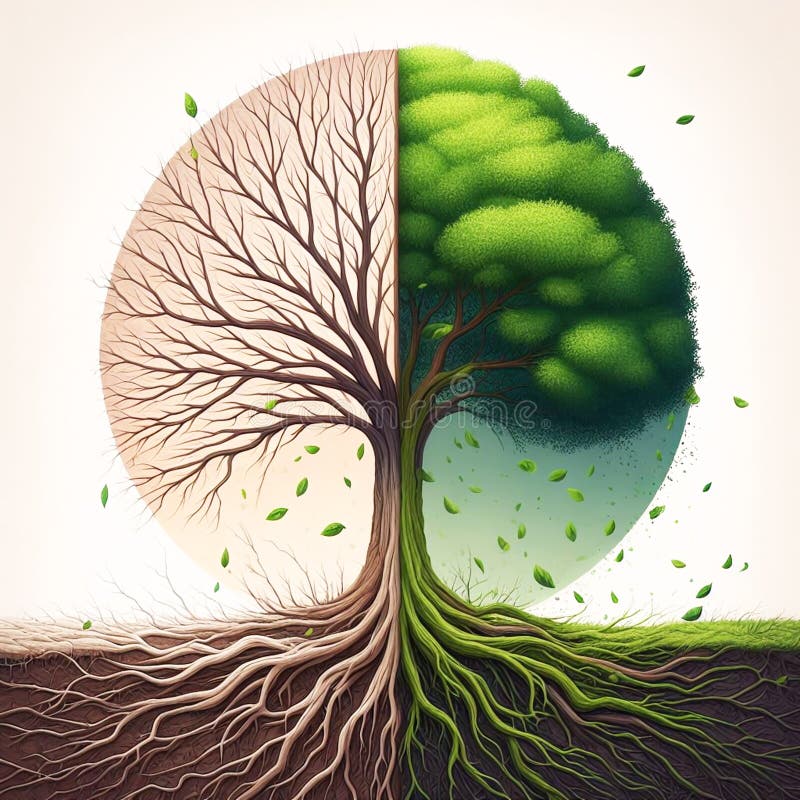 Illustration with Half of the Tree Dry and the Other Half Lush ...