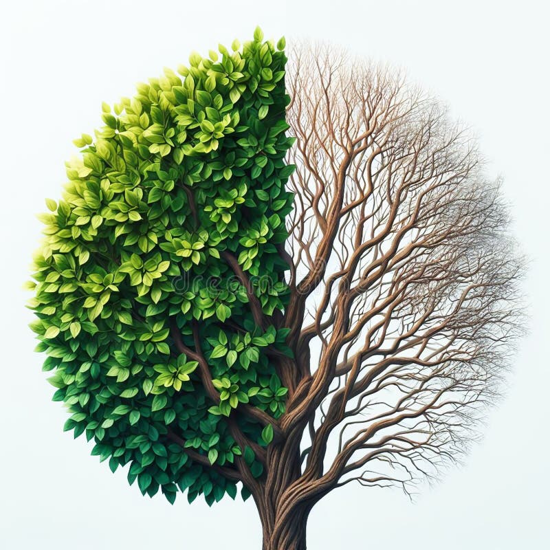 Illustration with Half of the Tree Dry and the Other Half Lush ...