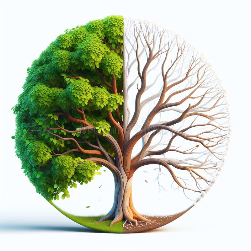 Illustration with Half of the Tree Dry and the Other Half Lush ...