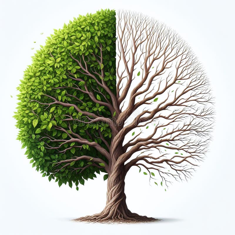 Illustration with Half of the Tree Dry and the Other Half Lush ...