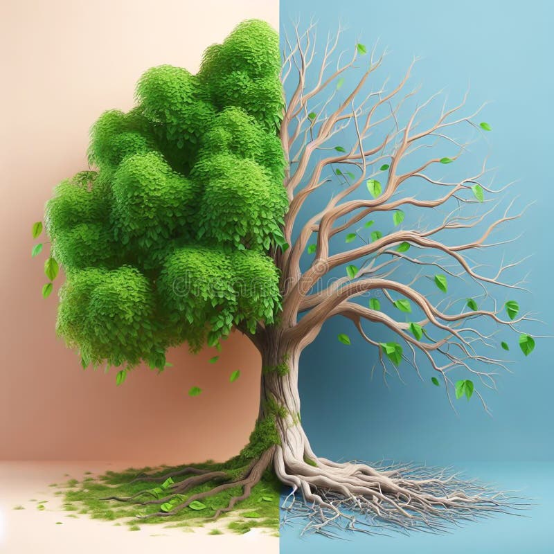 Illustration with Half of the Tree Dry and the Other Half Lush ...